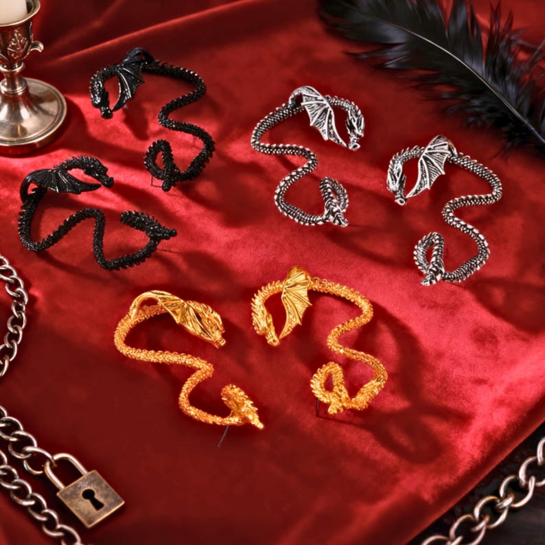 These Handcrafted Dragon-shaped Clip-on Earrings, With Their Gothic ...