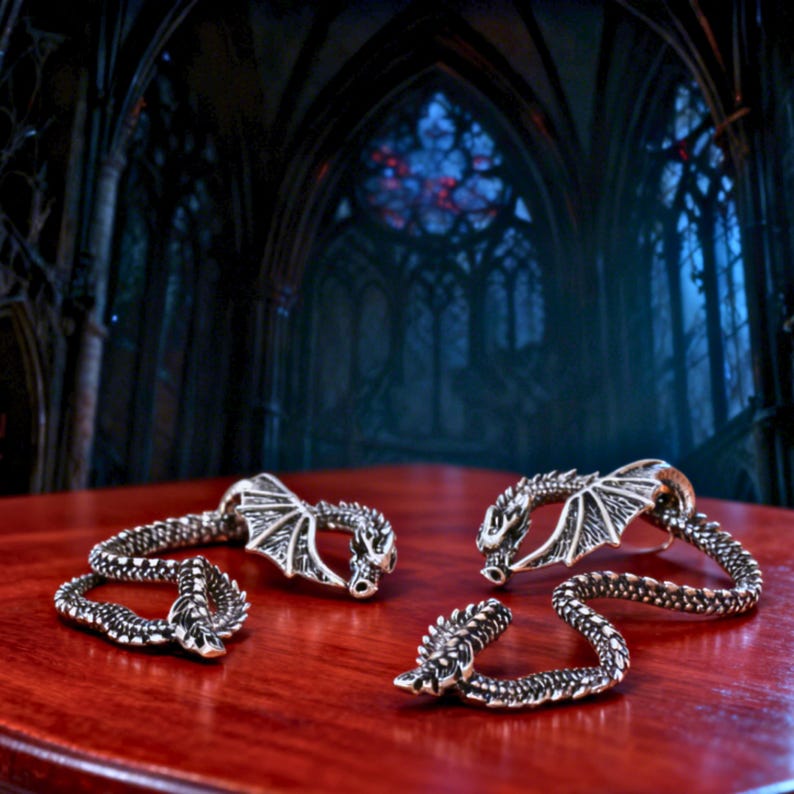 These Handcrafted Dragon-shaped Clip-on Earrings, With Their Gothic ...
