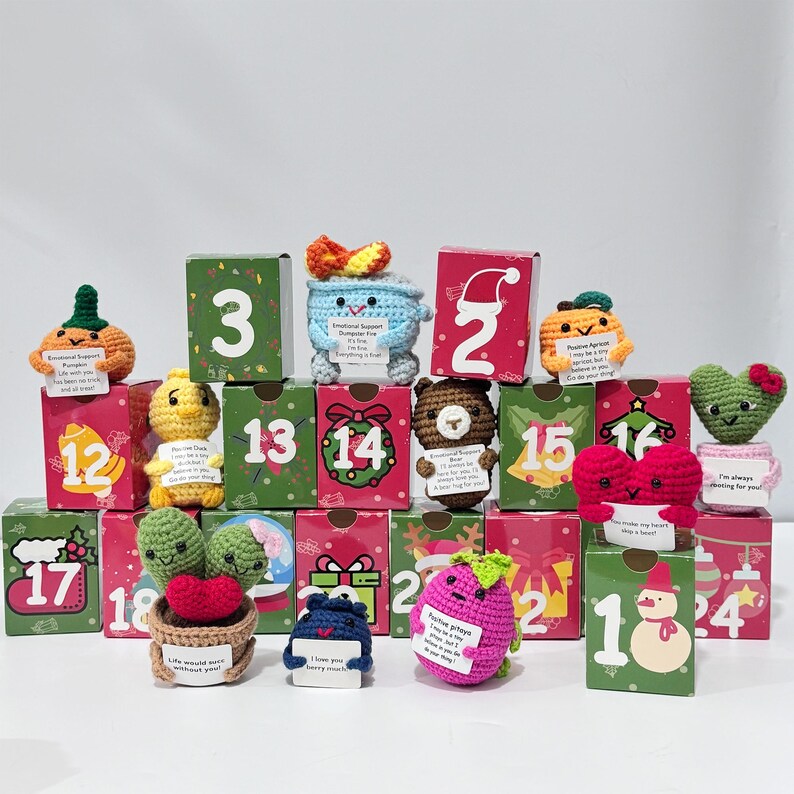 24 Days Countdown Christmas Box: 24pcs Crochet Positive Vegetables ...
