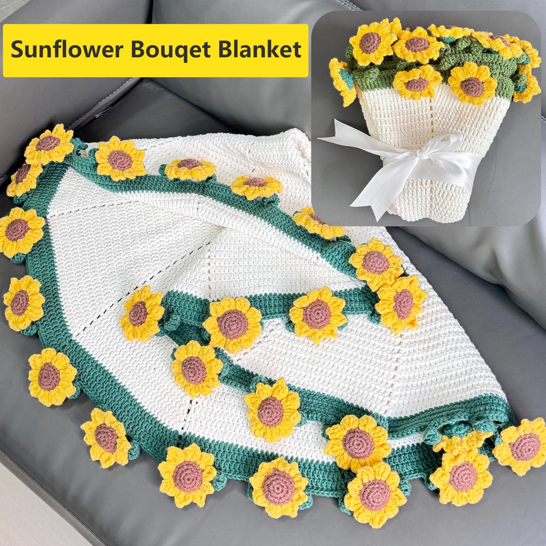 Handmade Finished Crochet Sunflower Bouquet Blanket,table Blankets ...