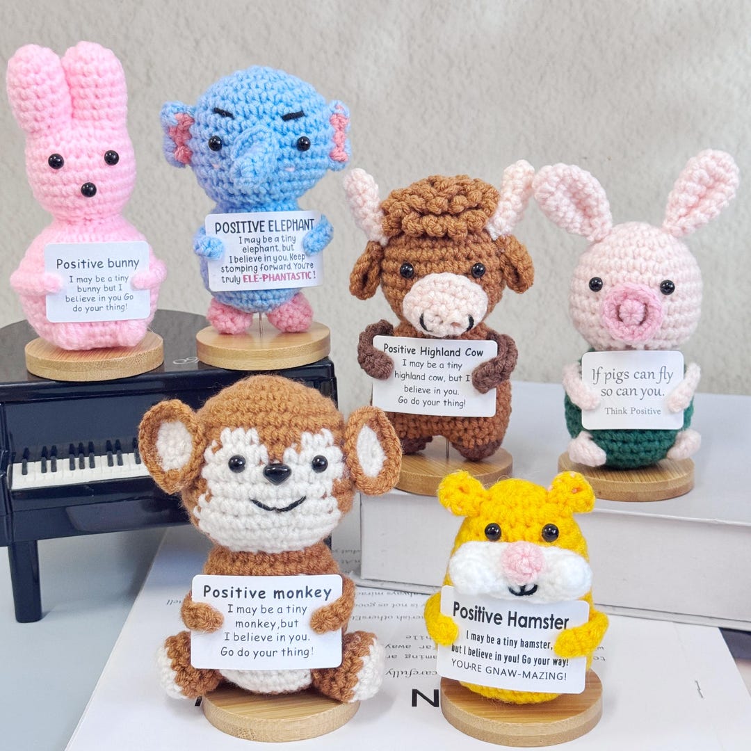 Adorable Crochet Positive Animals Set-crochet Monkey/pig/hamster/cow ...