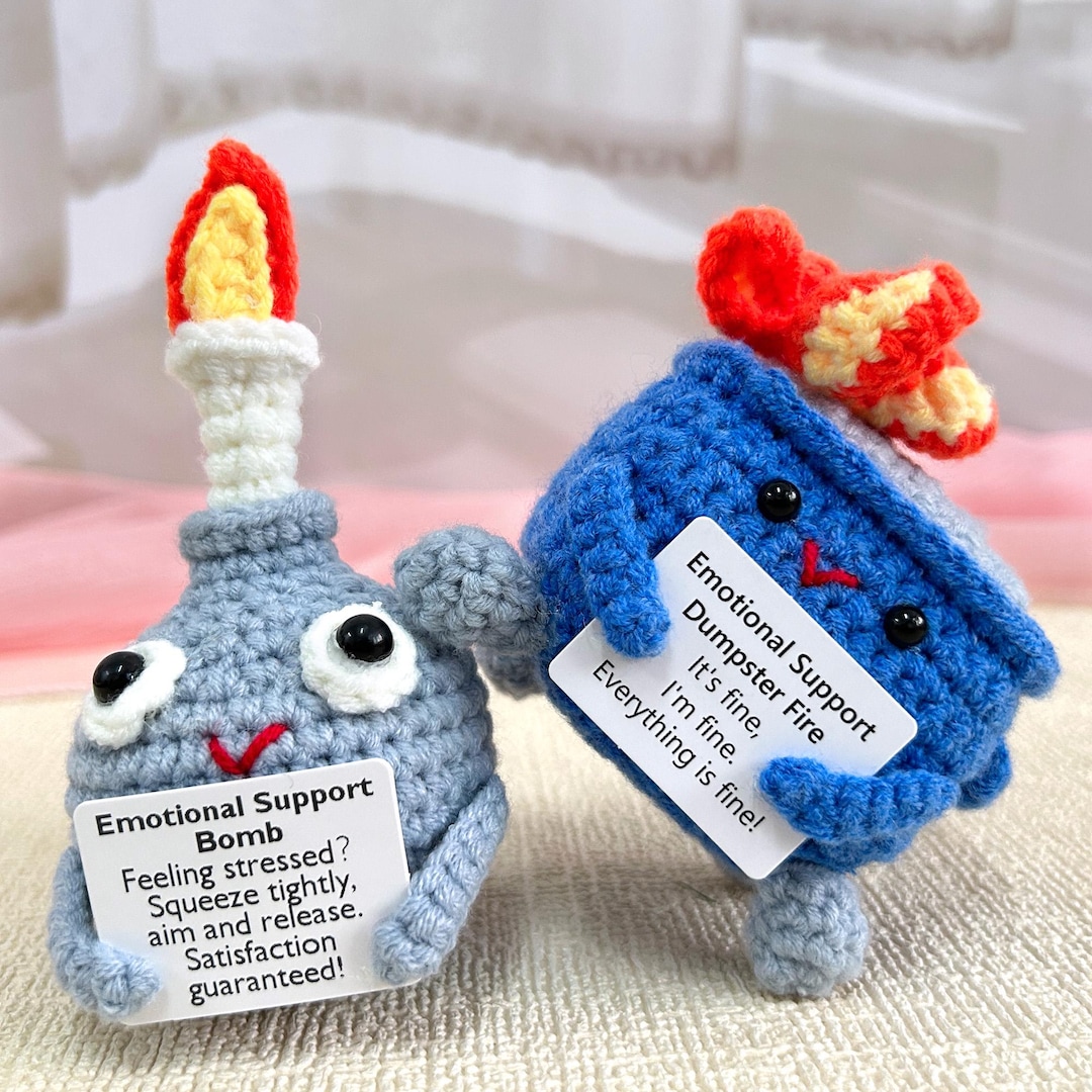 Emotional Support Crochet Bomb/fire Trash Can,deep Blue Crochet Trash ...