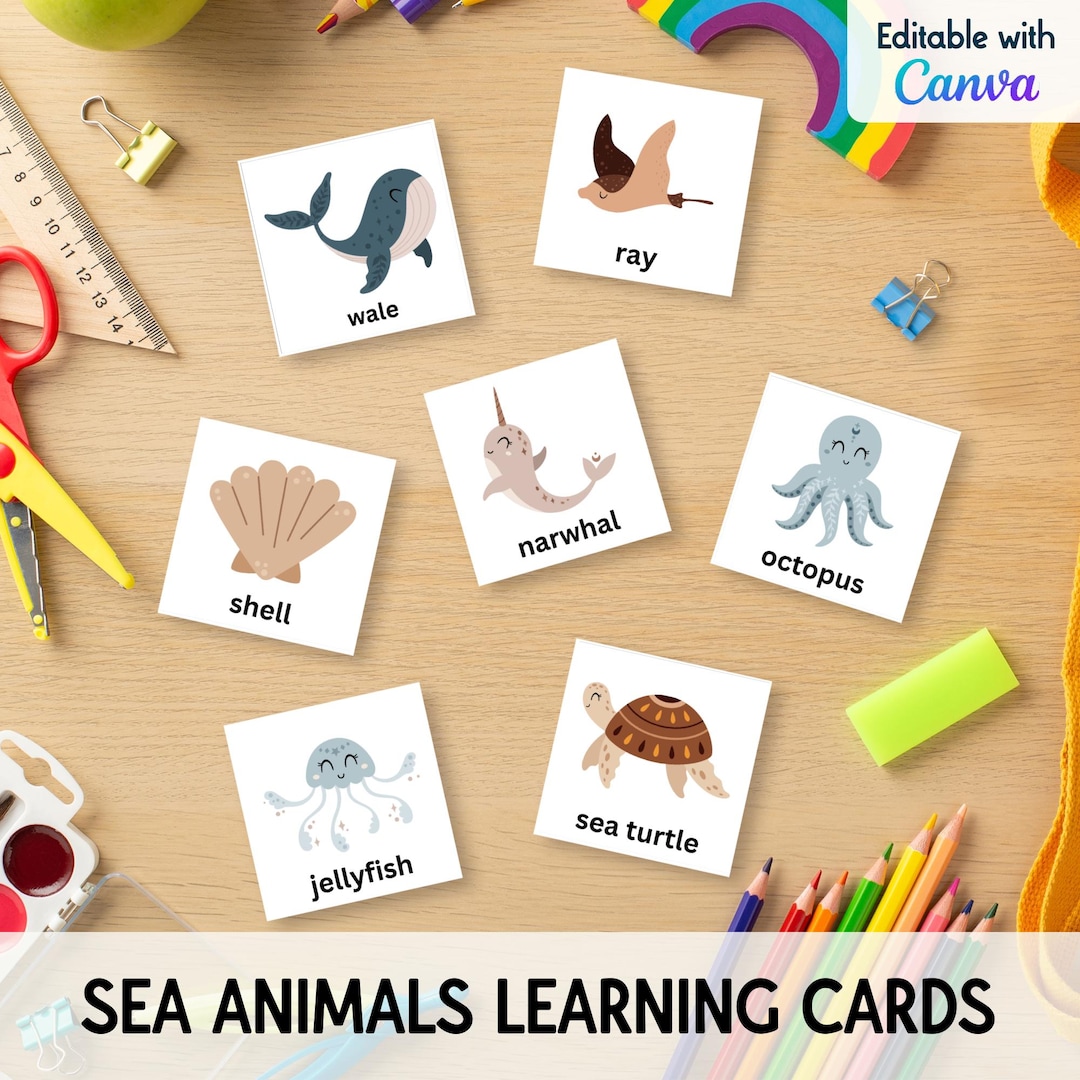 Educational Sea Animals Learning Cards for Kids or Toddlers Perfect for ...