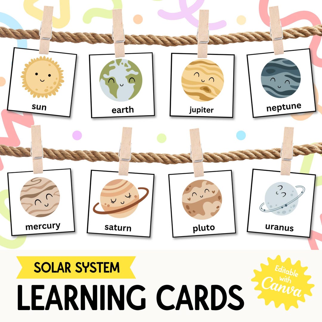 Educational Solar System Learning Cards for Kids or Toddlers Perfect ...