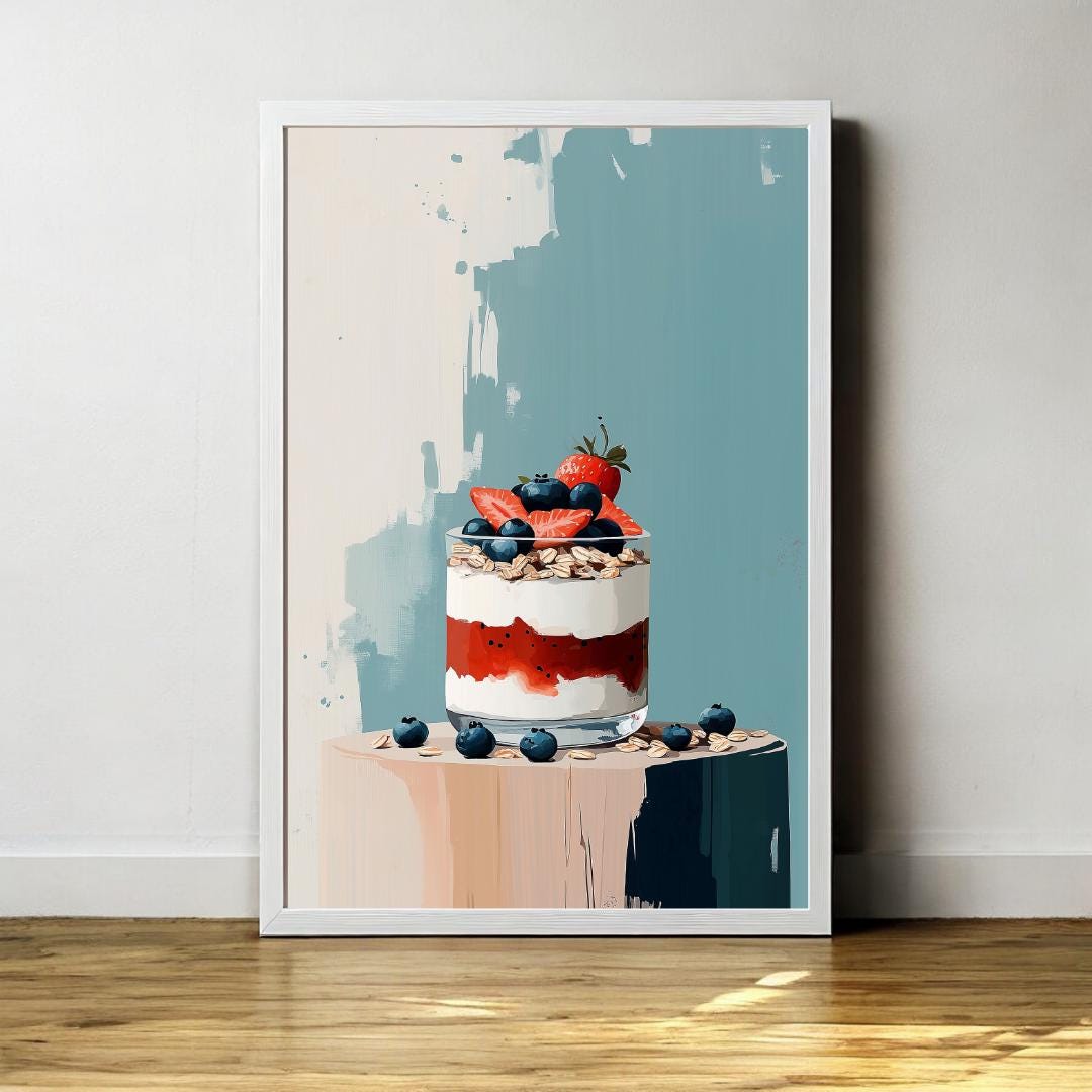 Parfait Art Print Berry Yogurt and Granola Illustration Modern Kitchen ...