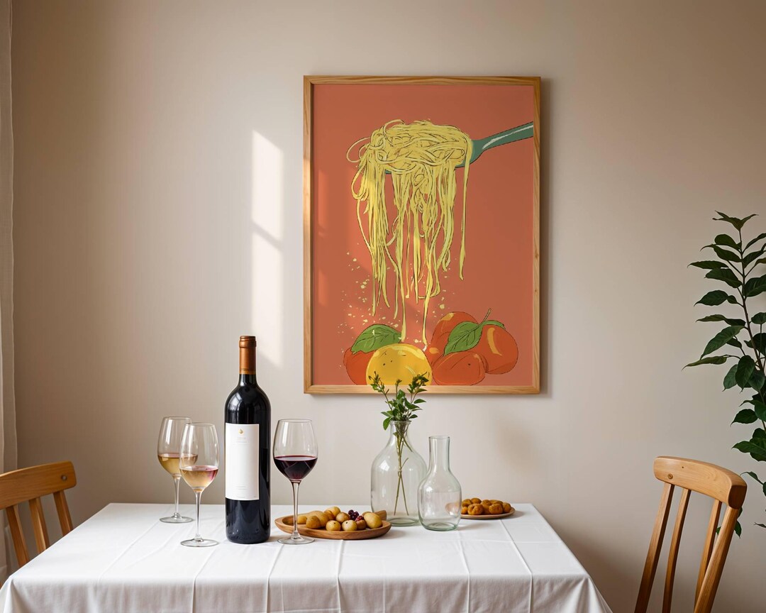 Pasta Art Print Italian Pasta Kitchen Decor Vibrant Spaghetti ...