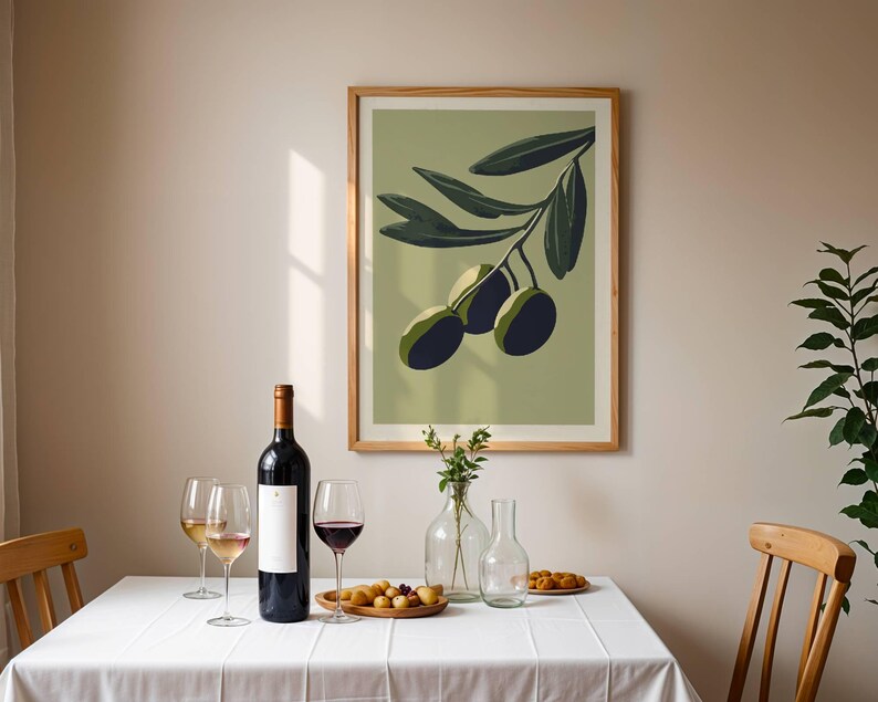 Minimalist Olive Branch Art Print Modern Kitchen Wall Decor ...