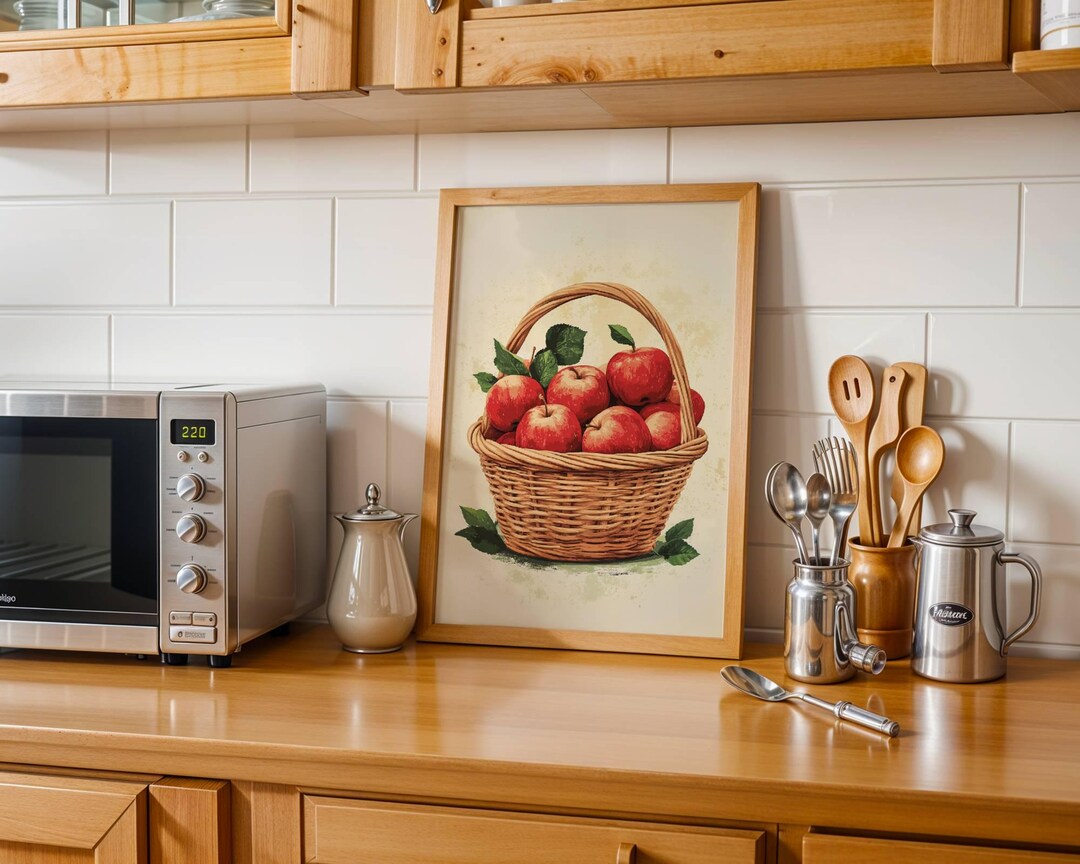 Rustic Apple Basket Wall Art, Farmhouse Kitchen Decor, Harvest Season ...