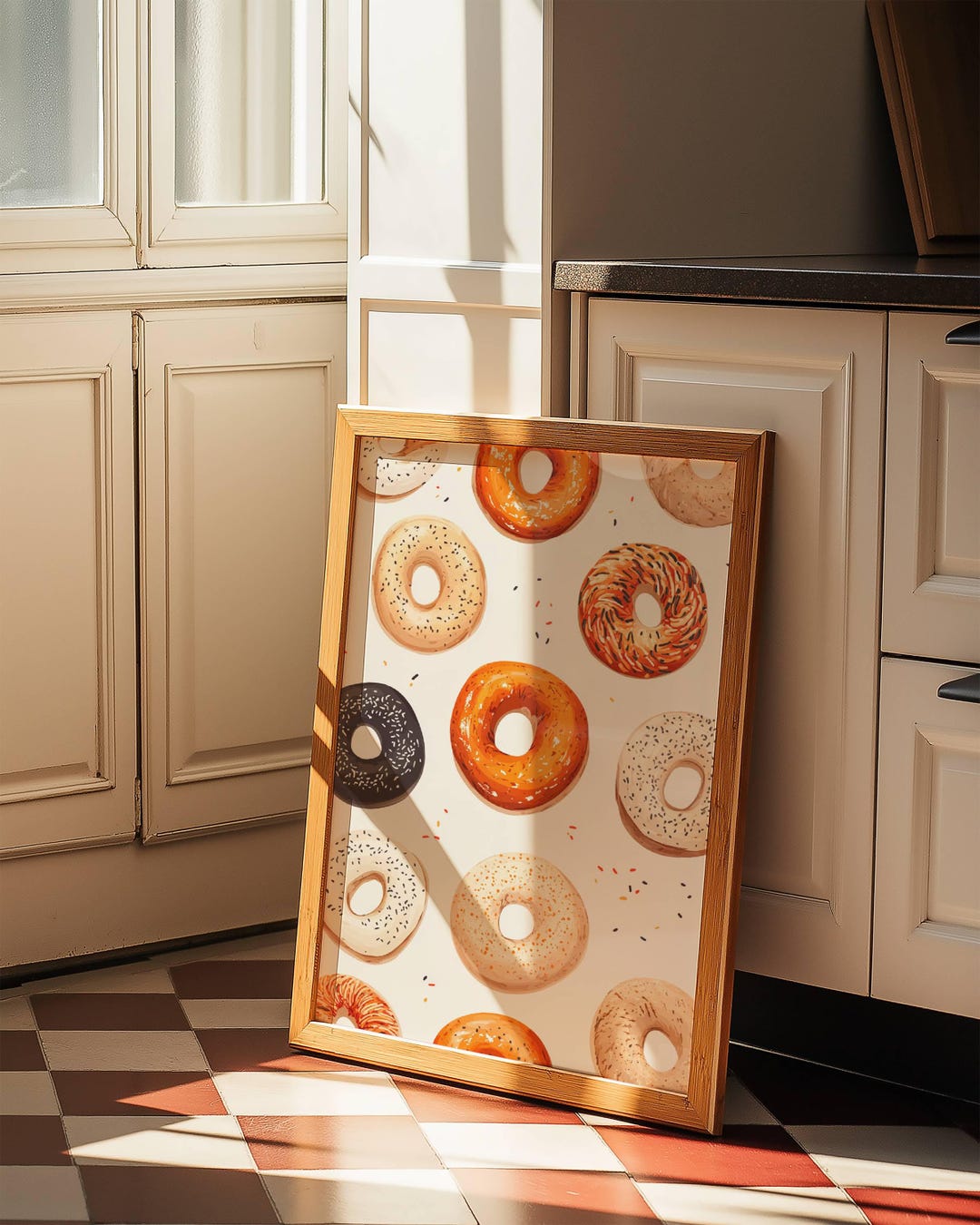 Colorful Bagel Pattern Wall Art Print, Modern Kitchen Decor, Retro ...