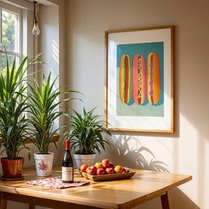 Hot Dog Art Print Fun Retro Kitchen Decor, Colorful Food Illustration ...