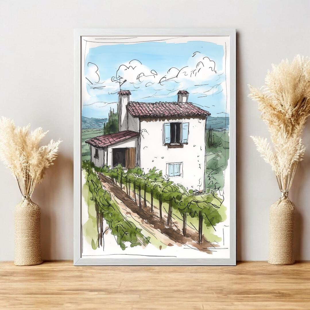 French Countryside Vineyard Print, Rustic Farmhouse Wall Decor (digital ...
