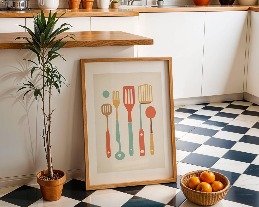 Colorful Cooking Utensils Art Print Minimalist Kitchen Wall Decor ...