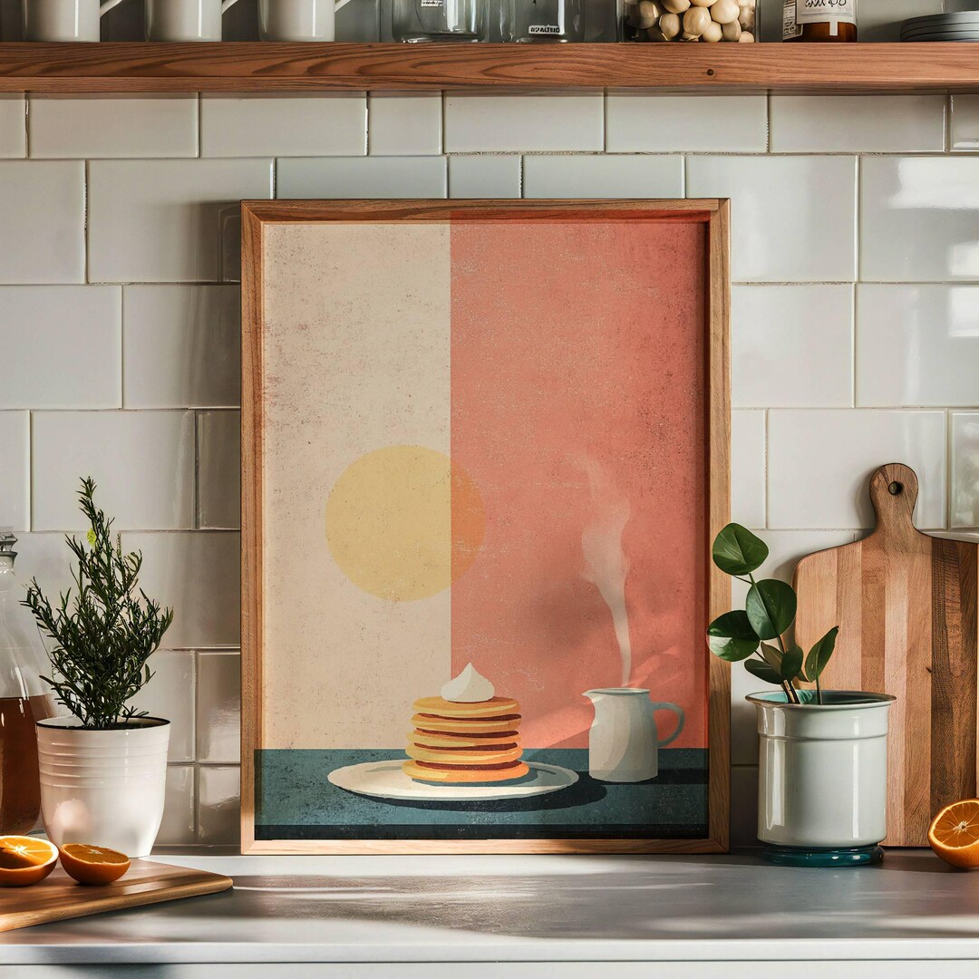 Vintage Minimalist Pancake Art Print Retro Breakfast Wall Art Decor ...