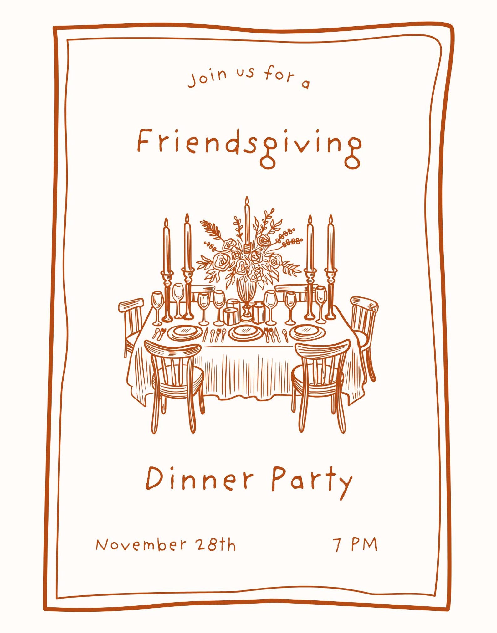 Handwritten Friends Giving Party Invitation Progressive Dinner Party ...
