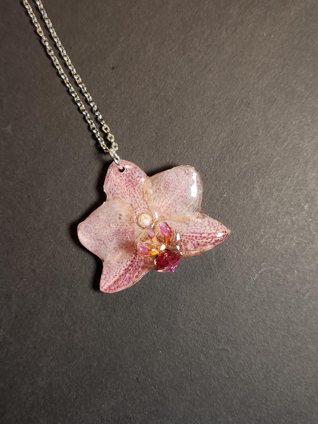 Spotted Cream Orchid Pendant - Real Orchid Resin Pendant - Handmade ...