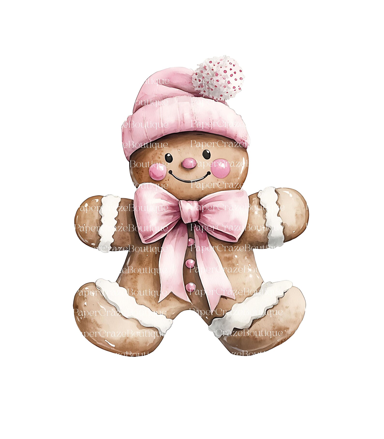 Watercolor Pink Gingerbread Man Clipart Watercolor Christmas Clipart ...