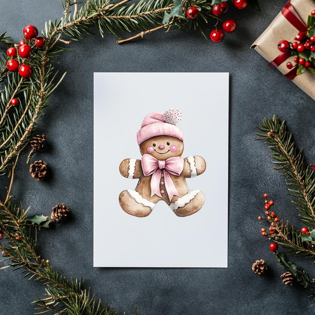 Watercolor Pink Gingerbread Man Clipart Watercolor Christmas Clipart ...