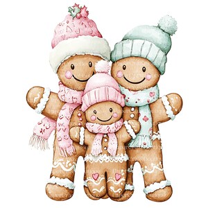 12 Pink Gingerbread Family Clipart PNG Watercolor Transparent Clipart ...