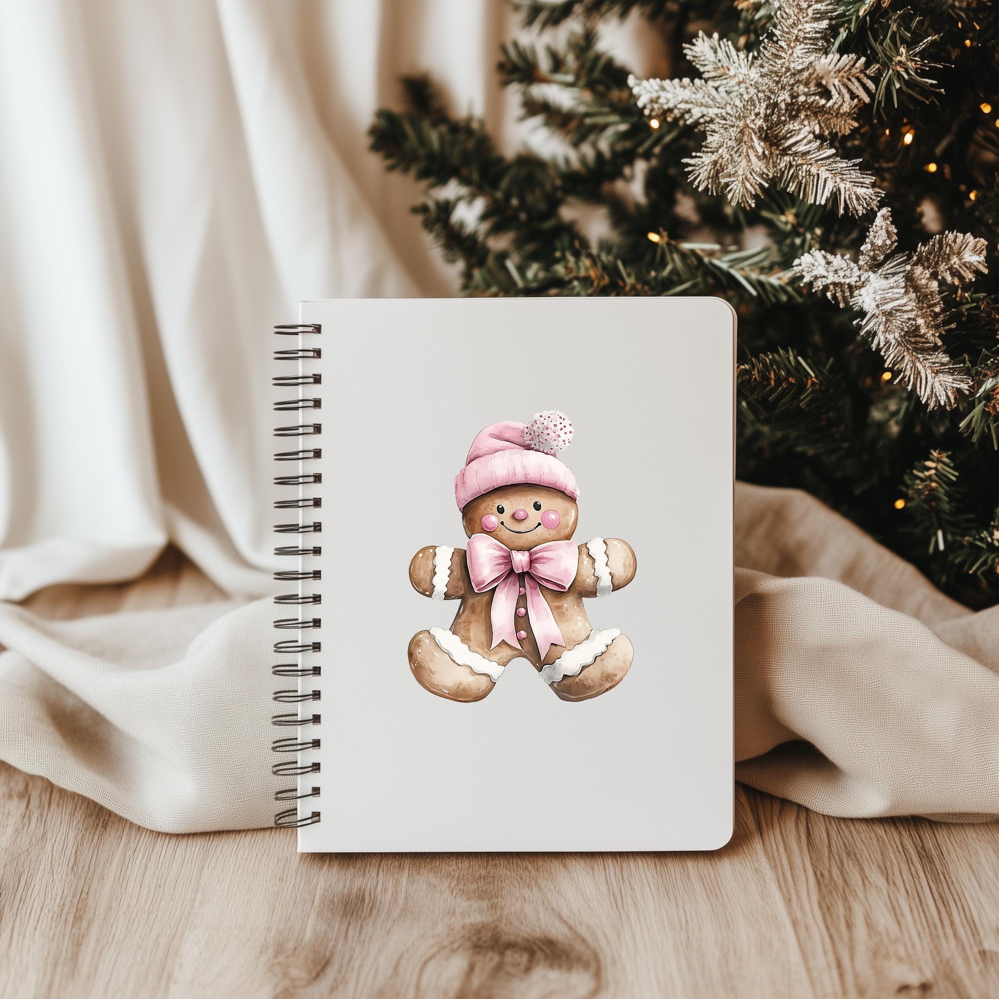 Watercolor Pink Gingerbread Man Clipart Watercolor Christmas Clipart ...