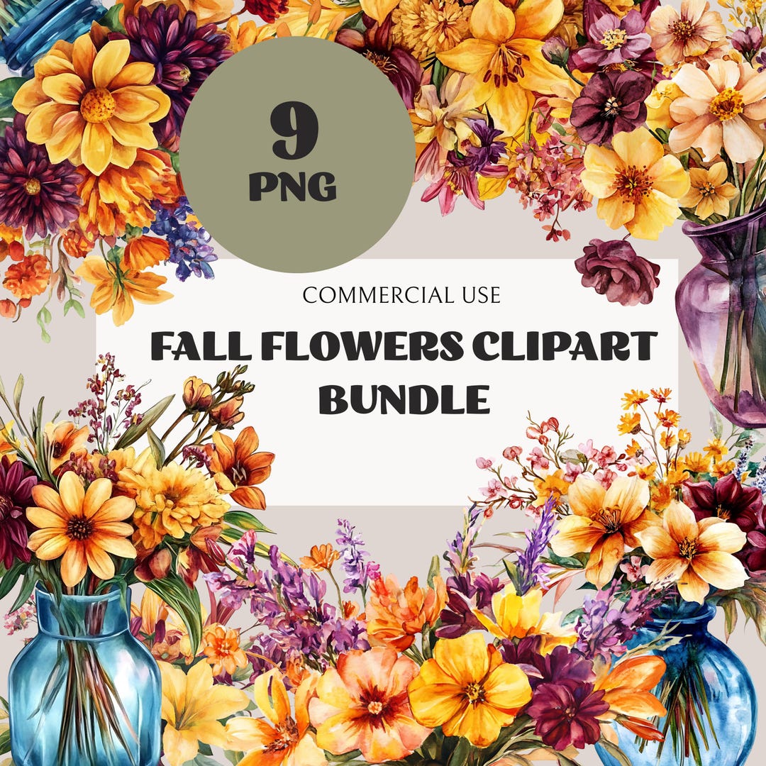 Fall Jar Flowers 9pc PNG Bundle | Jar Flowers PNG | Fall Flowers ...
