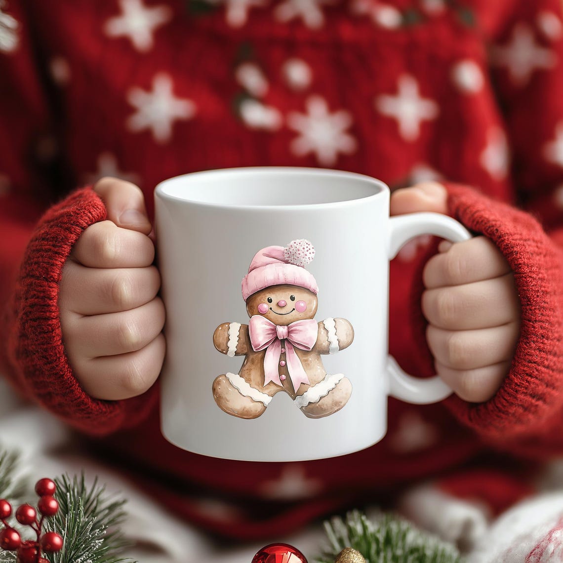 Watercolor Pink Gingerbread Man Clipart Watercolor Christmas Clipart ...