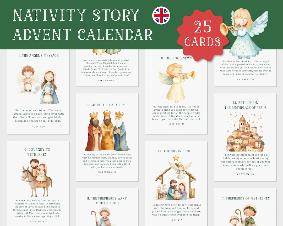 Buy Nativity Story Printable Advent Calendar Cards English for Kids ...