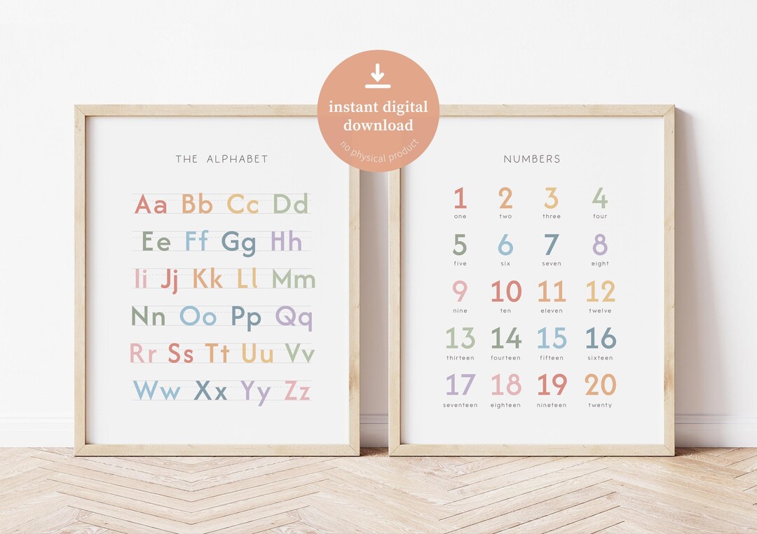 Rainbow Alphabet Poster, ABC Poster, Numbers 1-20 Poster, Handwriting ...