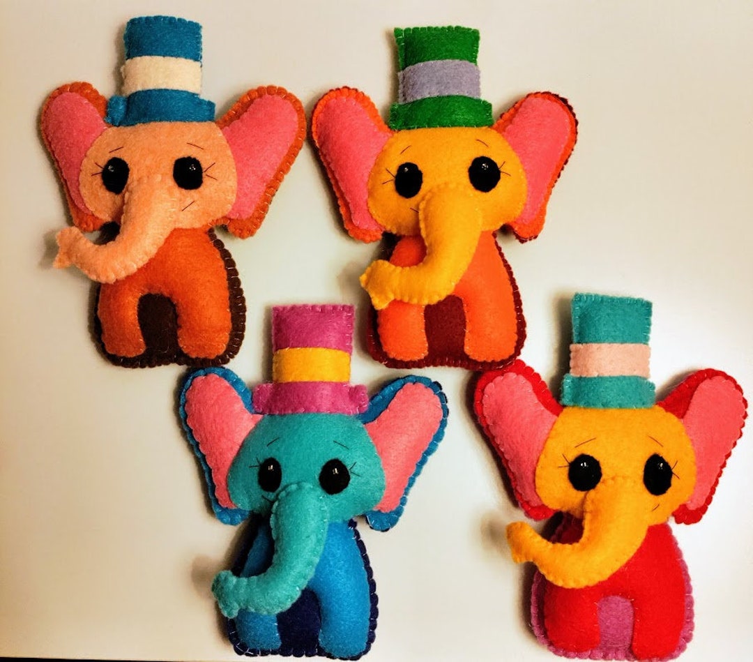 Elephants in Top Hats, Felt, PDF, Pattern, Instruction, Tutorial - Etsy