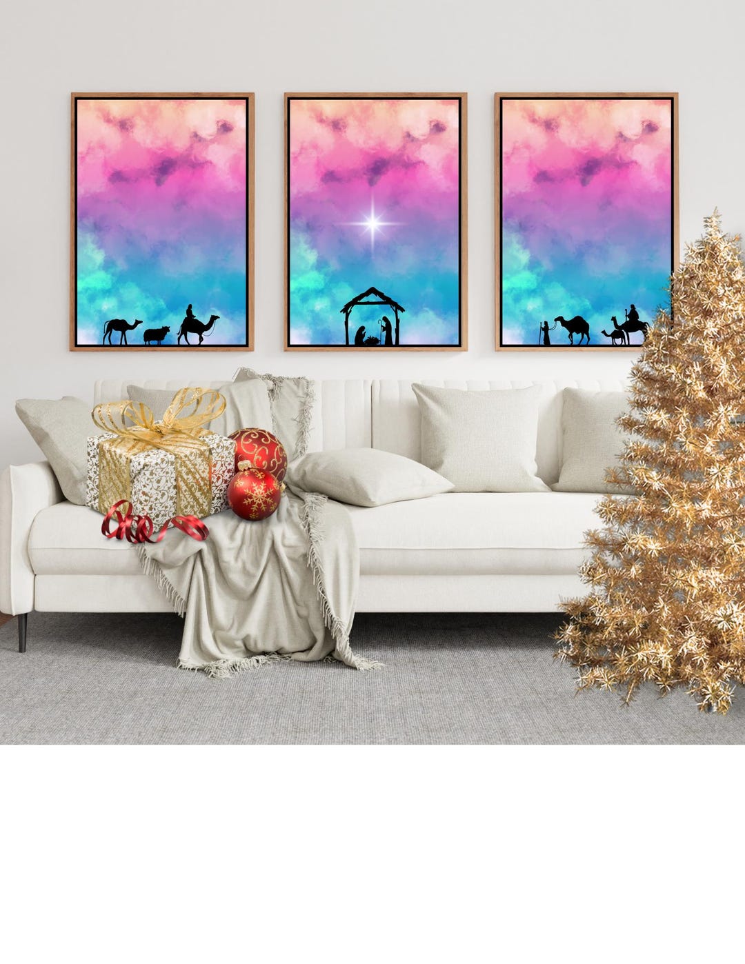 Nativity Set Wall Art, Nativity Art Print, Christmas Nativity Birth of ...