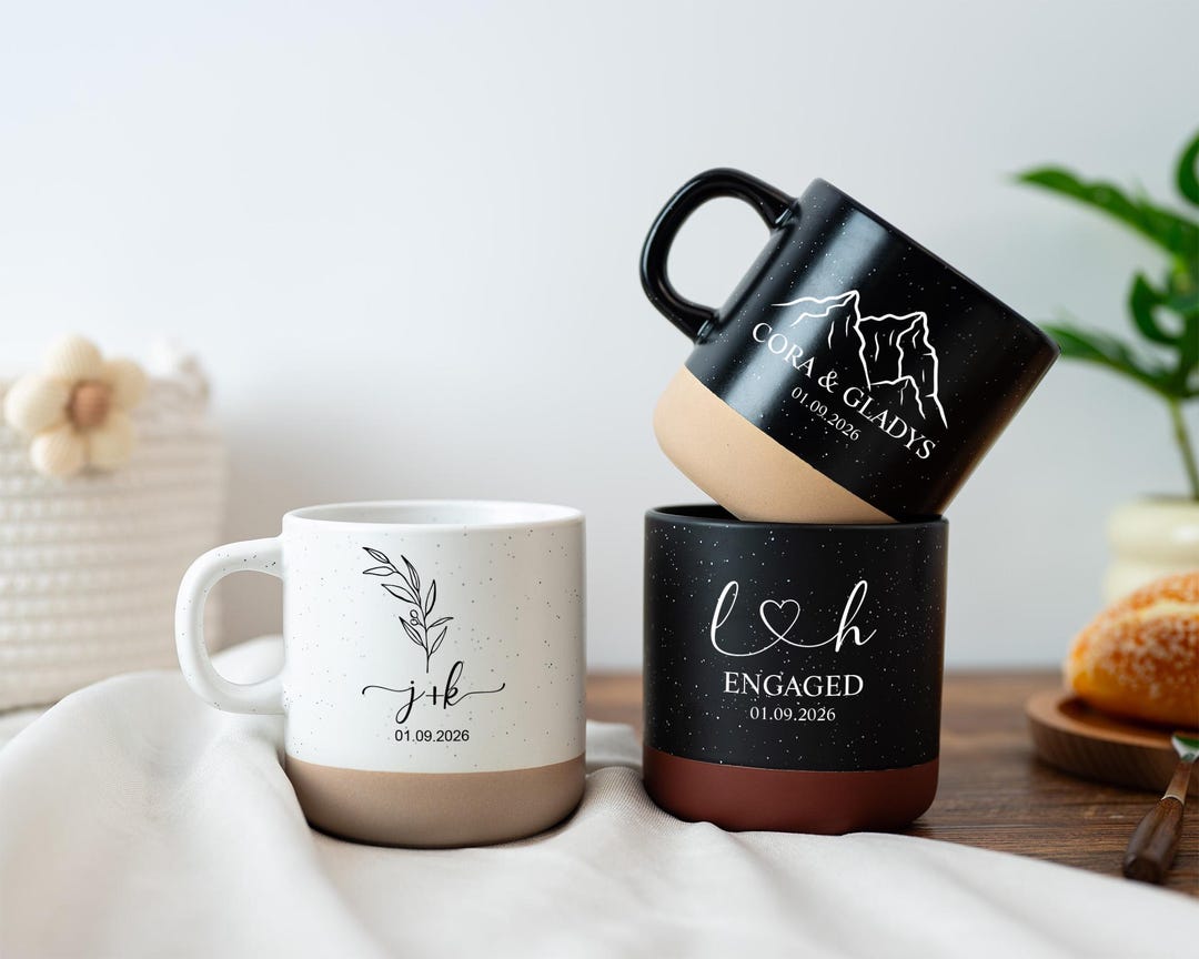 Personalised Engraved Engagement Pottery Mug, Engagement Pottery Mug ...
