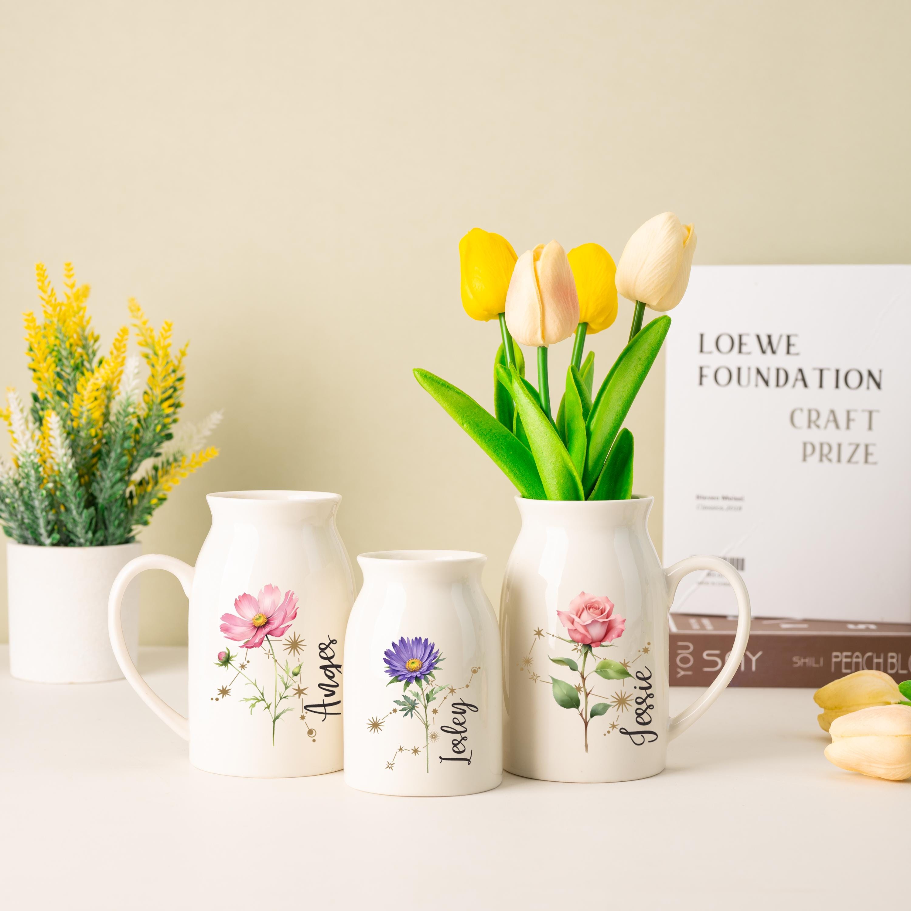 Personalized Birth Flower Vase,flower Vase With Constellation Sign ...