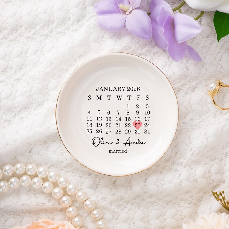 Custom Calendar Ring Dish for Wedding Gift, Engagement Trinket Dish ...