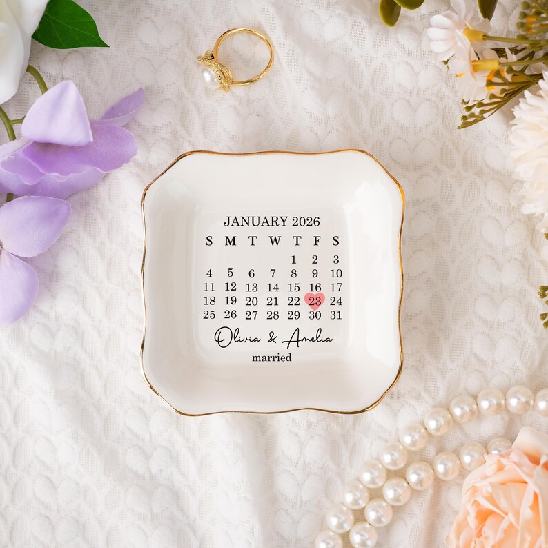 Custom Calendar Ring Dish for Wedding Gift, Engagement Trinket Dish ...