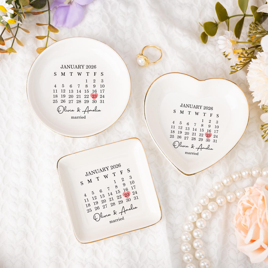 Custom Calendar Ring Dish for Wedding Gift, Engagement Trinket Dish ...