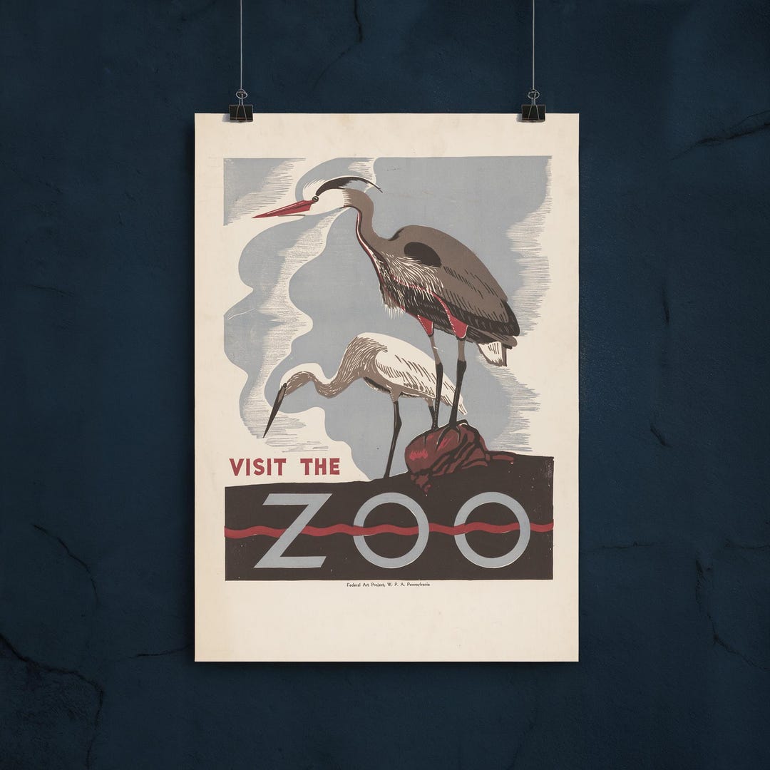 Zoo Wall Art, Visit the Zoo Poster, Zoo Birds Print, Vintage Zoo Poster ...