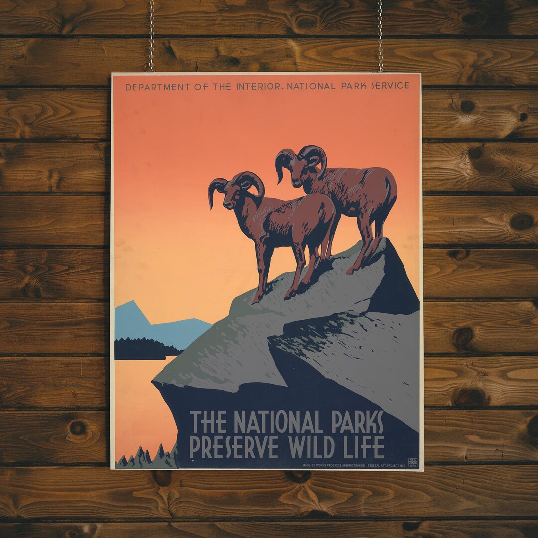 Vintage National Parks Poster, Rams Wildlife Art Print - Etsy
