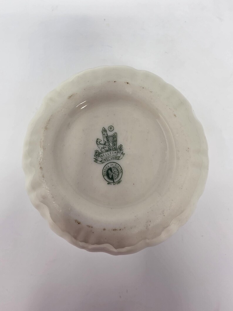 Vintage Belleek Sugar Bowl, Ruffled Edge Trinket Dish, Green Mark 1965 ...