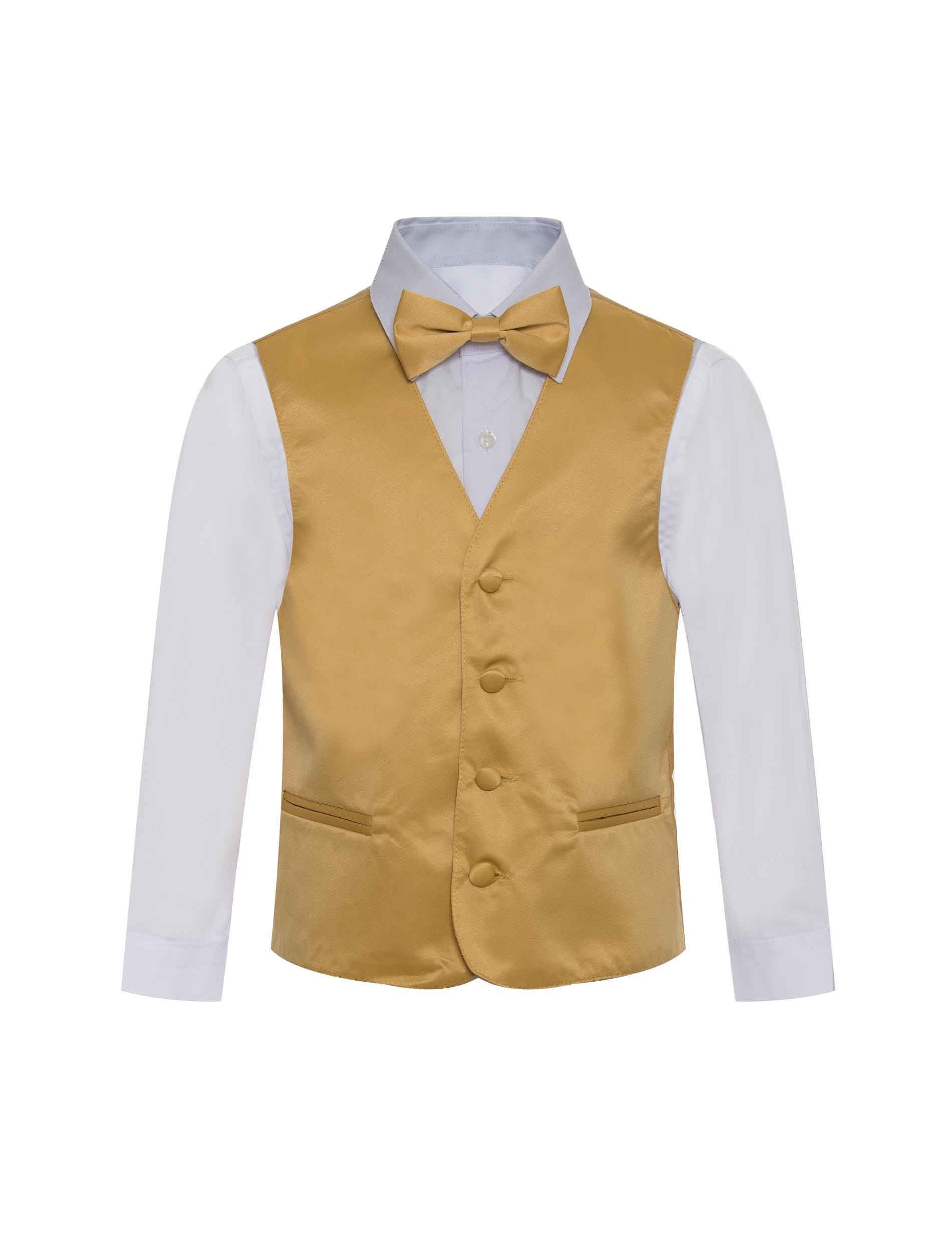 Boy's Premium Solid Gold Formal Vest - Necktie – Bow Tie Three Piece ...