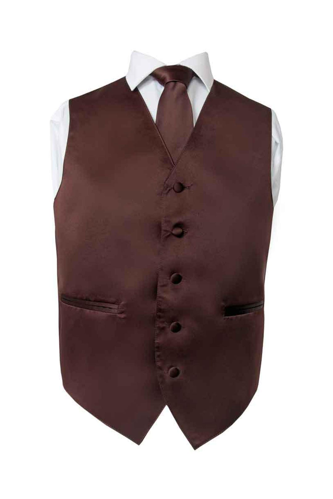 Men's Premium Brown Solid Vest - Necktie – Bow Tie - Pocket Square 4 ...