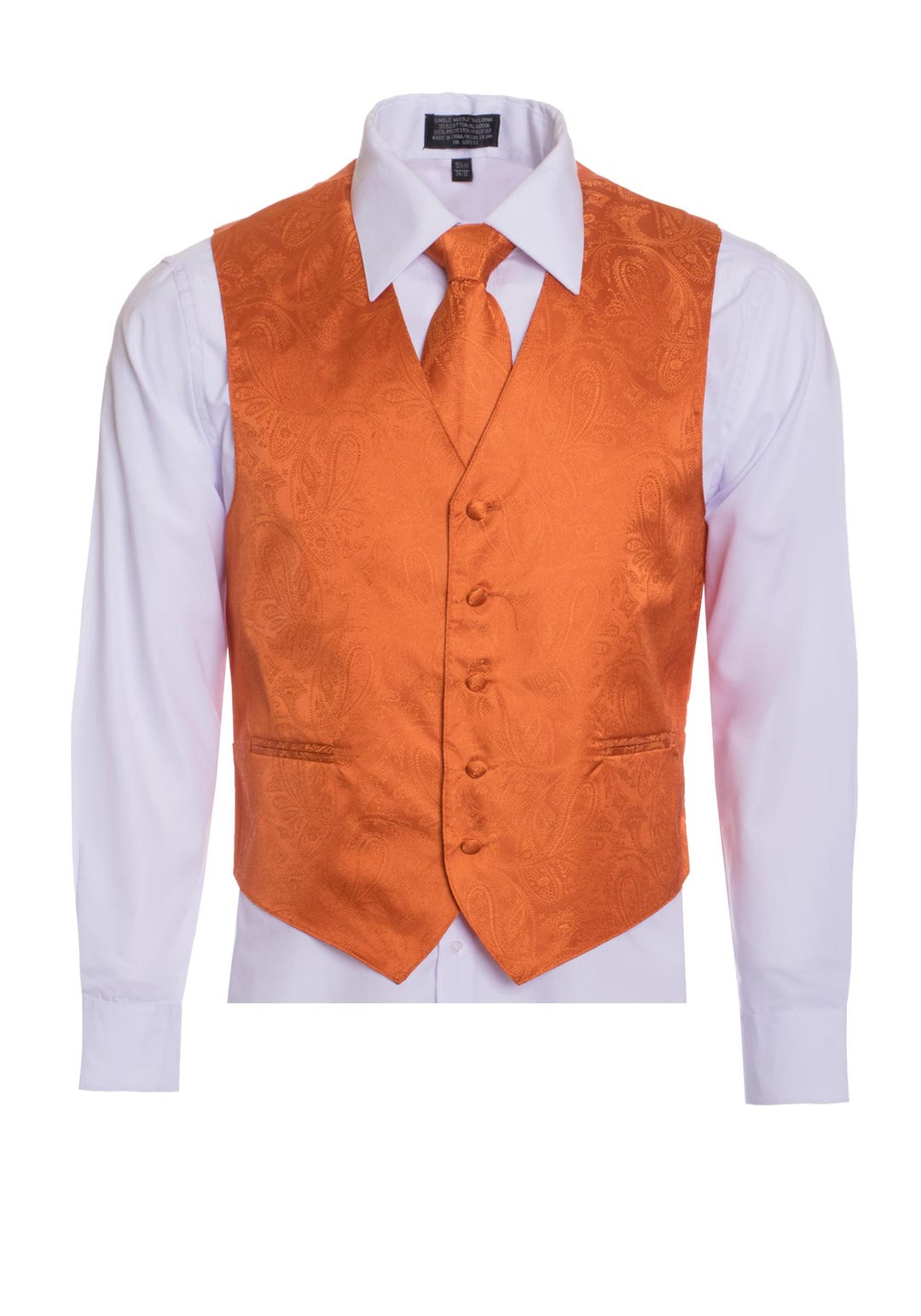Men's Burnt Orange Rust Paisley Vest Set – 4 Piece Vest, Tie, Bow Tie ...