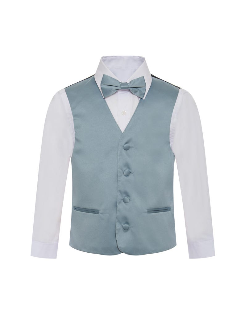 Dusty Blue Ring Bearer Vest Set – Boys Wedding Vest With Bow Tie ...