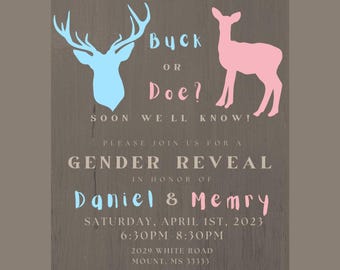 Gender Reveal Invitation Canva Template | Buck or Doe - Etsy