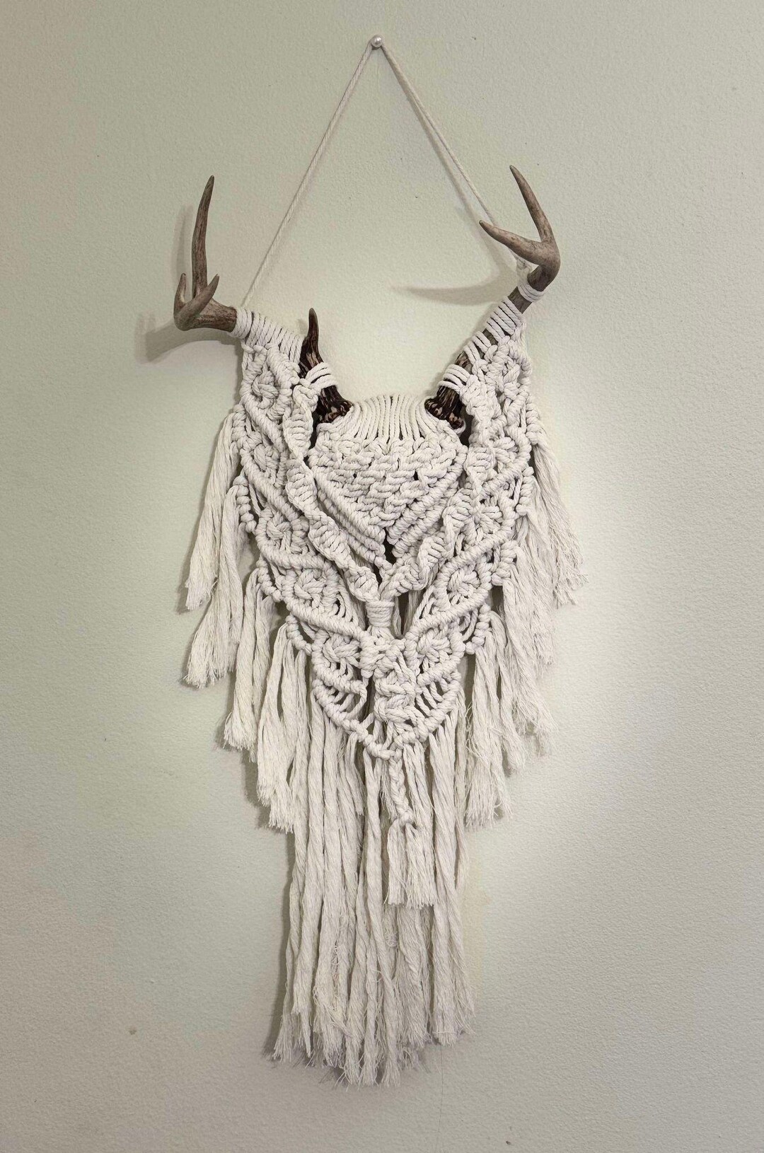 Native American Made Macrame White Tail Deer Antler Mount Wall Hanging ...