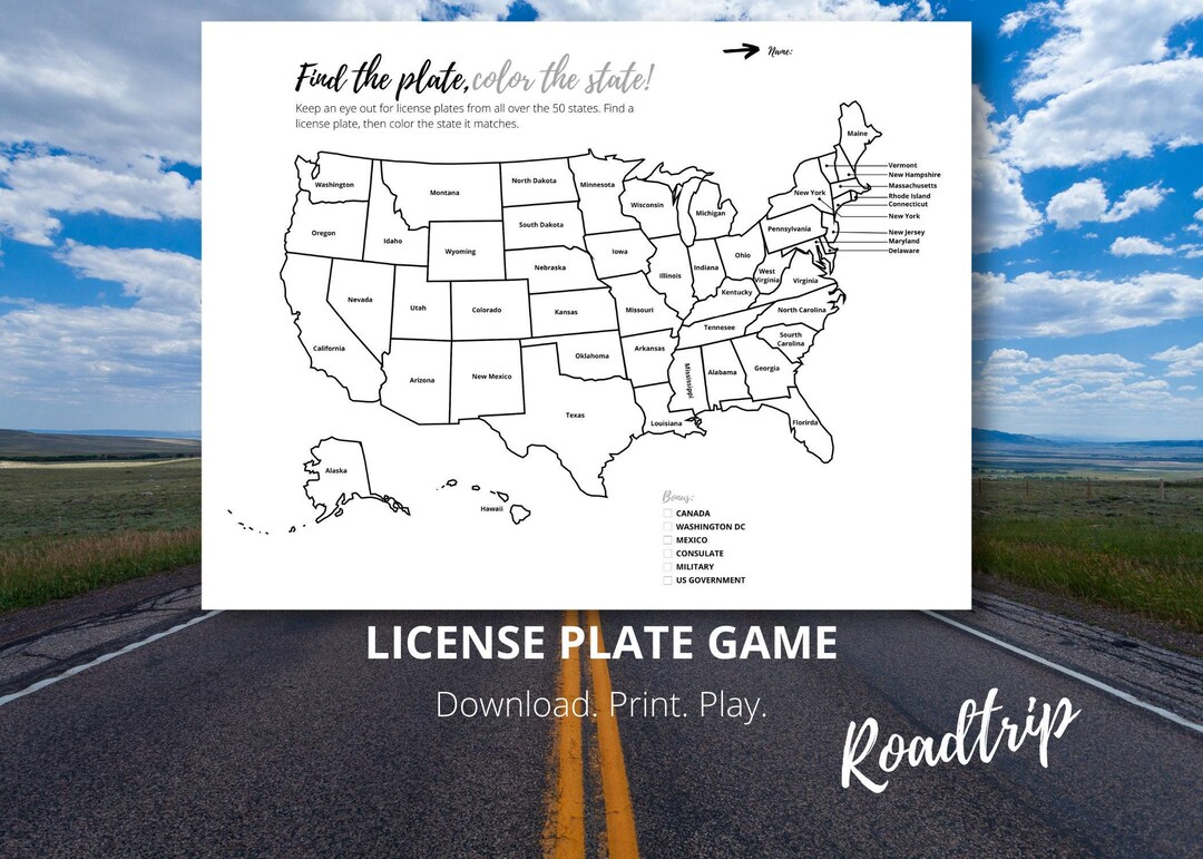 Road Trip License Plate Game, License Plate Activity Printable, Road ...