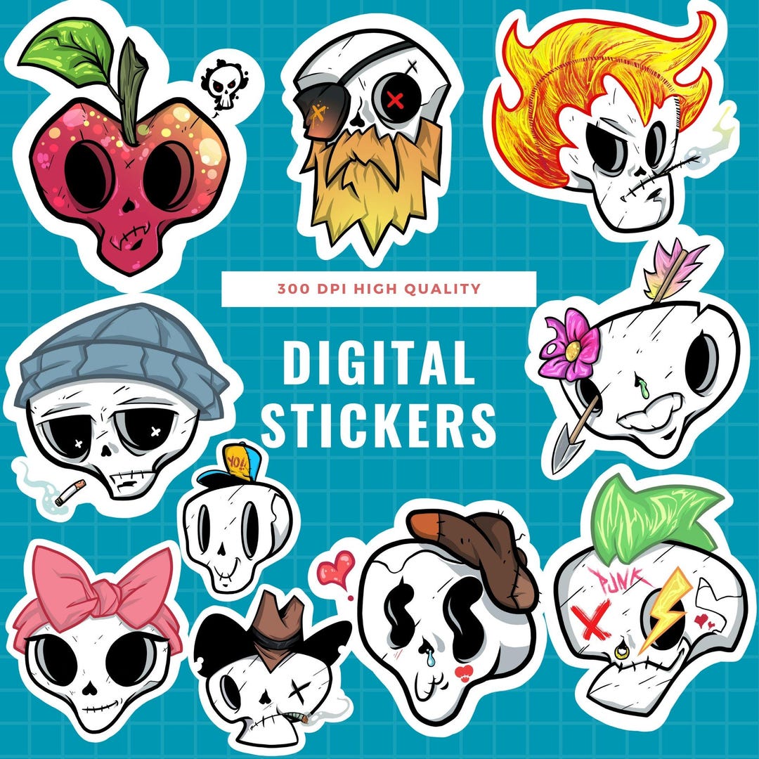 Cute Skulls Printable Stickers Png, Inspirational Sticker Png, Print ...
