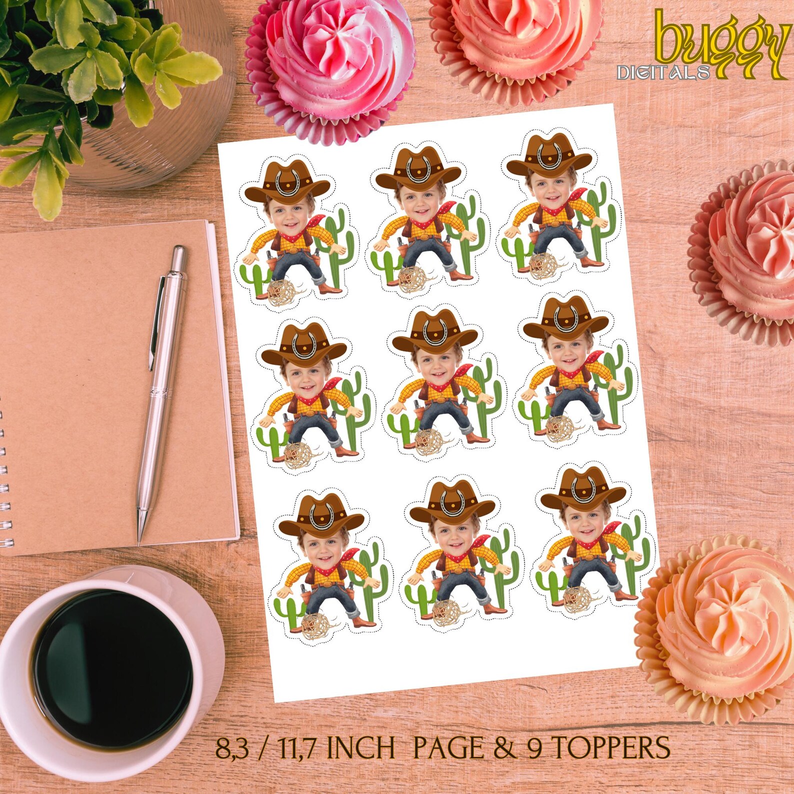 Cowboy Personalized Face Cupcake Toppers, Western Toppers, Funny ...