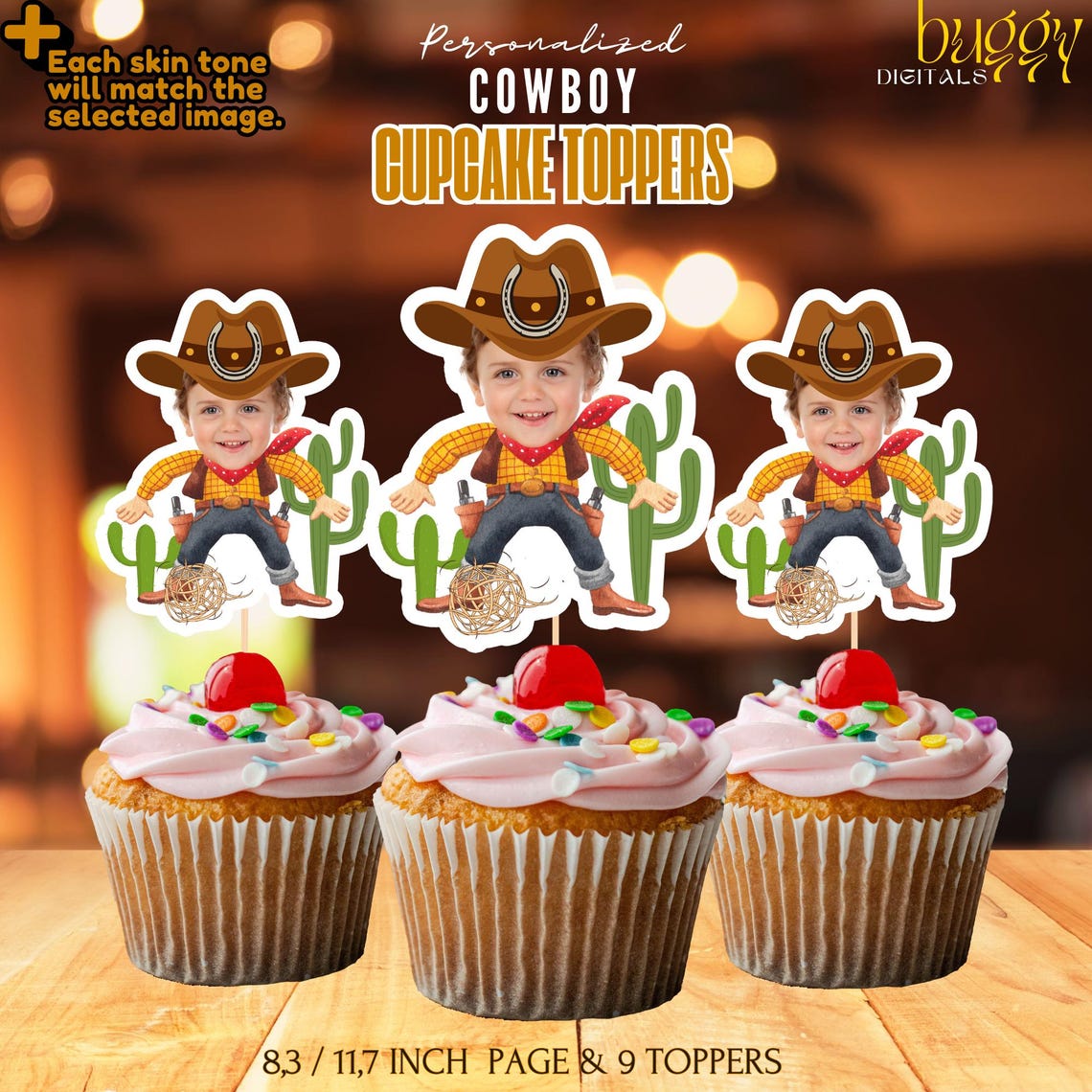 Cowboy Personalized Face Cupcake Toppers, Western Toppers, Funny ...