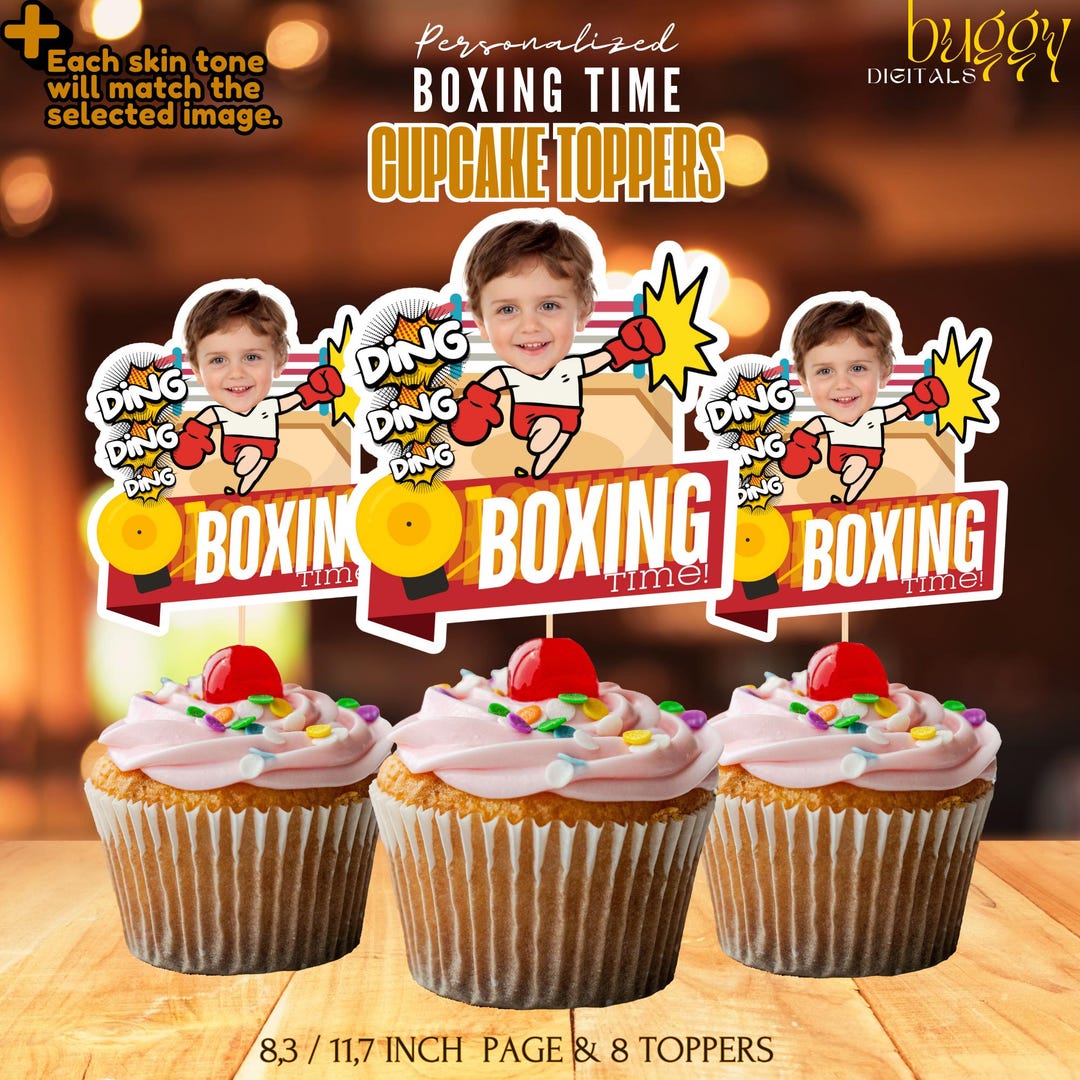 Boxing Personalized Face Cupcake Toppers, Fighter Topper, Funny Toppers ...