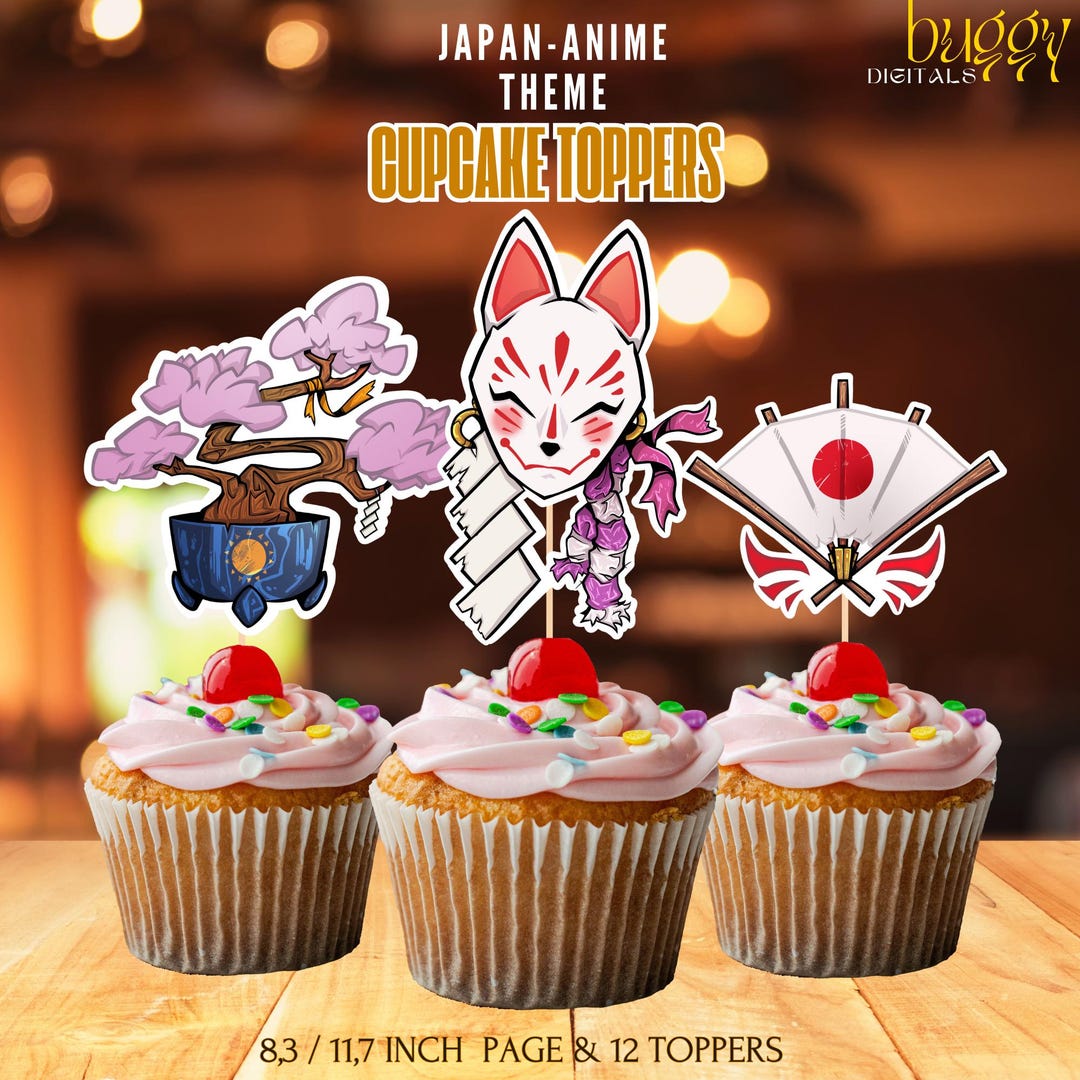 Japan Cupcake Toppers, Anime Cupcake Toppers, Fun Party Favor, Funny ...