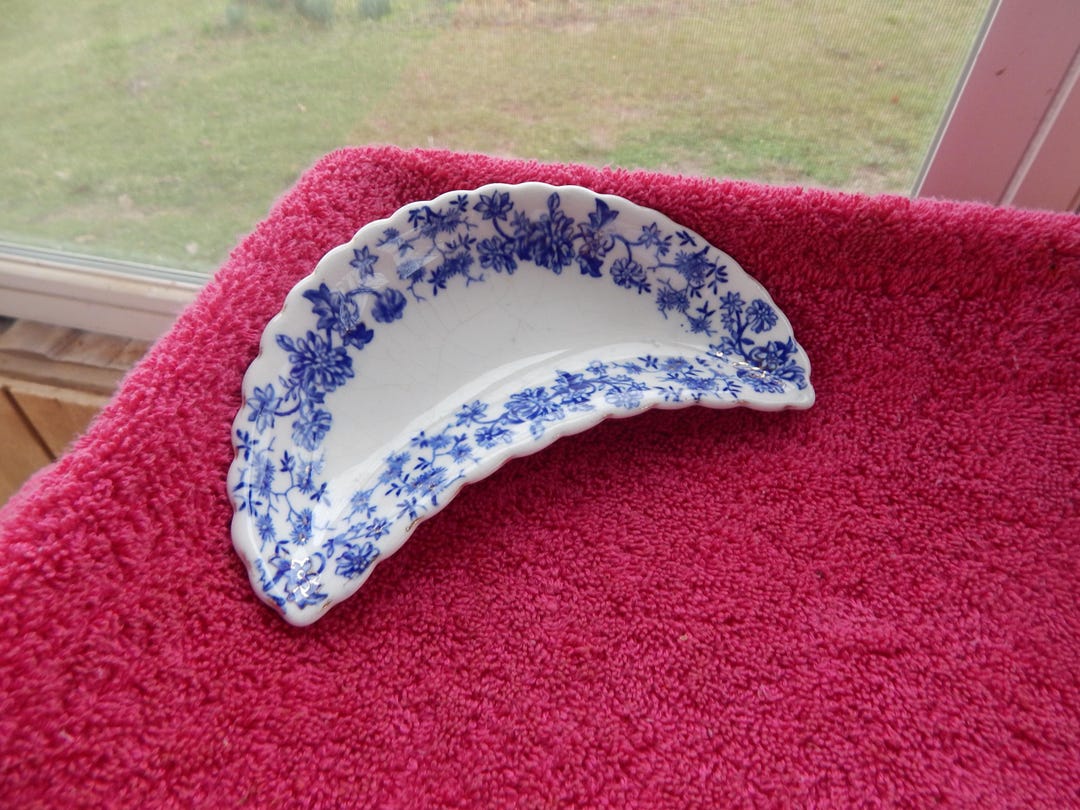 Dainty Blue Bone Dish, Floral Glass Half Moon Dish - Etsy
